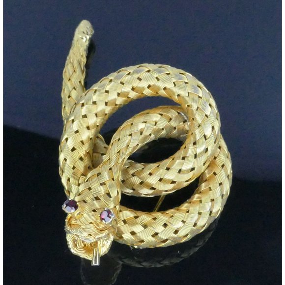Unknown | Jewelry | Vintage Golden Woven Coiled Snake About To Strike ...